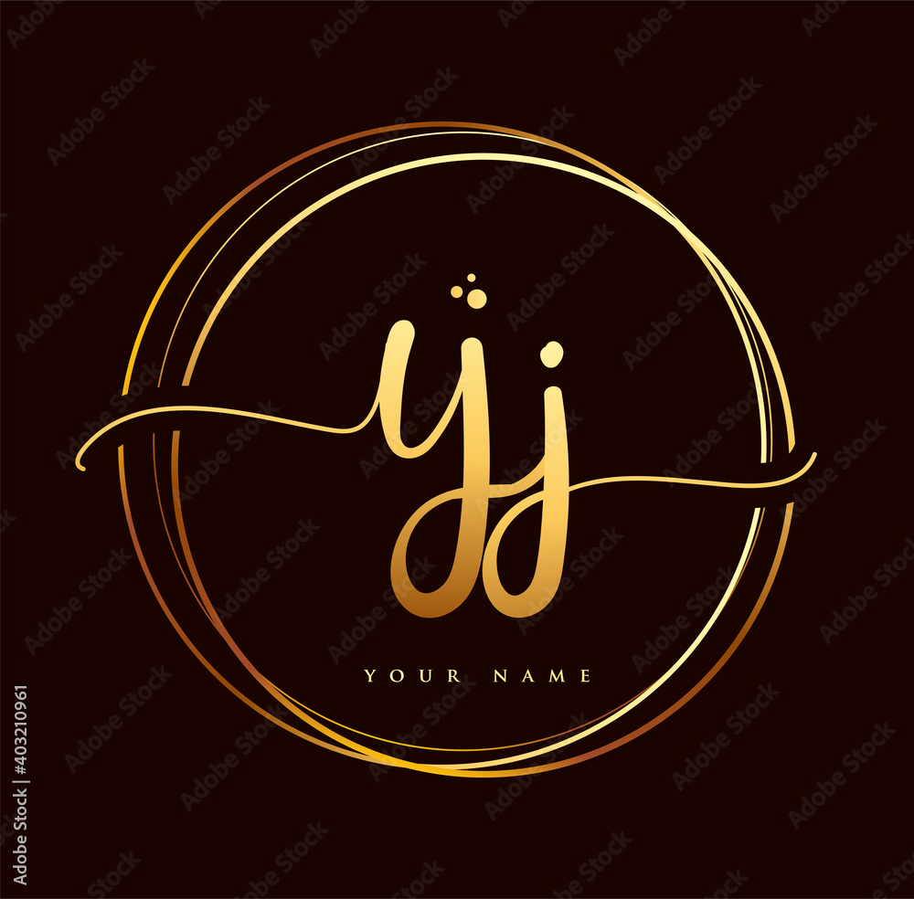 YJ Initial handwriting logo golden color. Hand lettering Initials logo ...