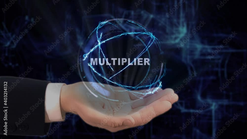 Vidéo Stock Painted hand shows concept text Multiplier hologram on his ...