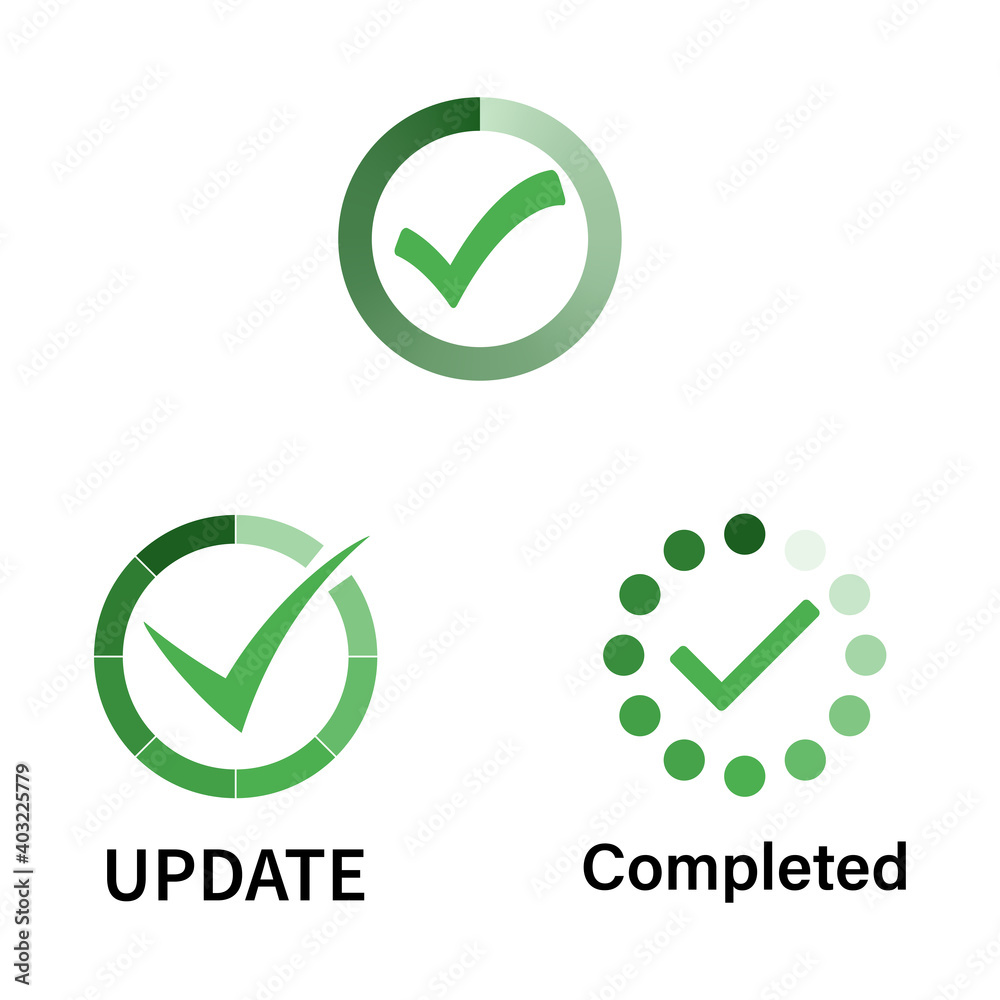 Upload completed progress bar icon. Green check mark icon in a circle ... Upload completed progress bar icon. Green check mark icon in a circle ...