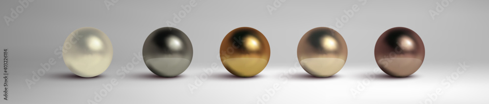 Abstract metal balls set. Pearl, black metal,brass,silver. Vector ...