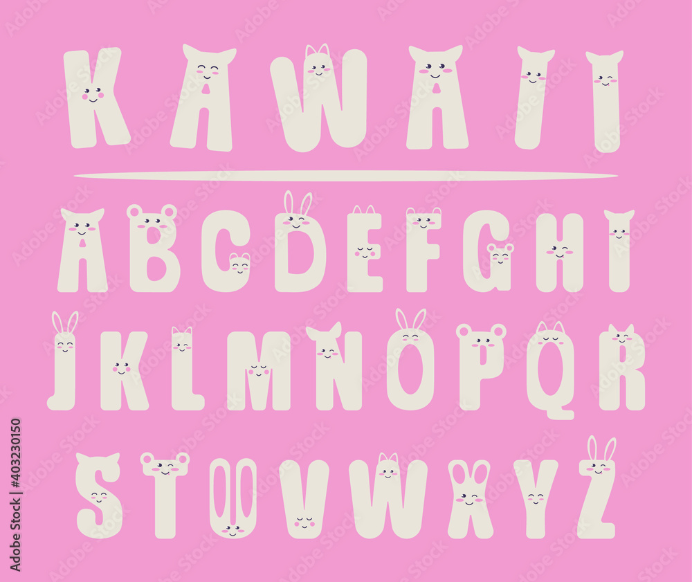 Different cute kawaii alphabet in pastel colors. Cute and kawaii ...