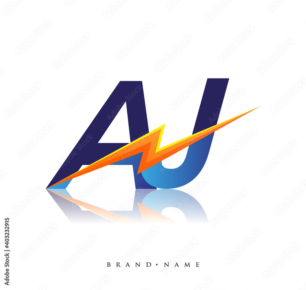 Letter AJ logo with Lightning icon, letter combination Power Energy ...