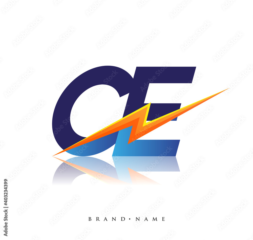 Letter CE logo with Lightning icon, letter combination Power Energy ...