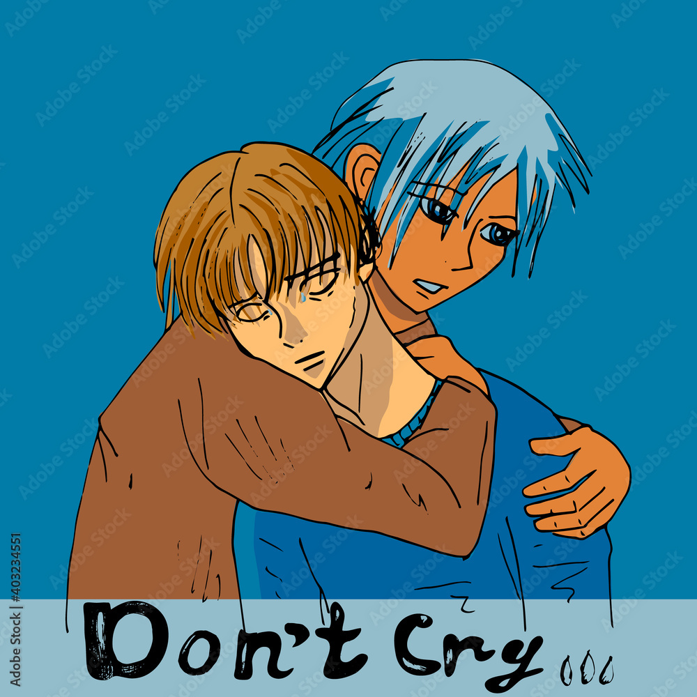 LGBT couple illustration in anime style. Color. Sad moments. Vector ...