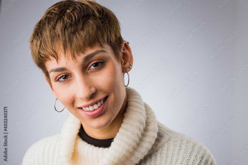 Spanish hispanic young woman headshot insolated in a white background ...