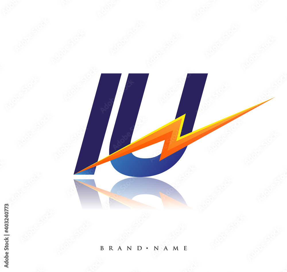 Letter IU logo with Lightning icon, letter combination Power Energy ...