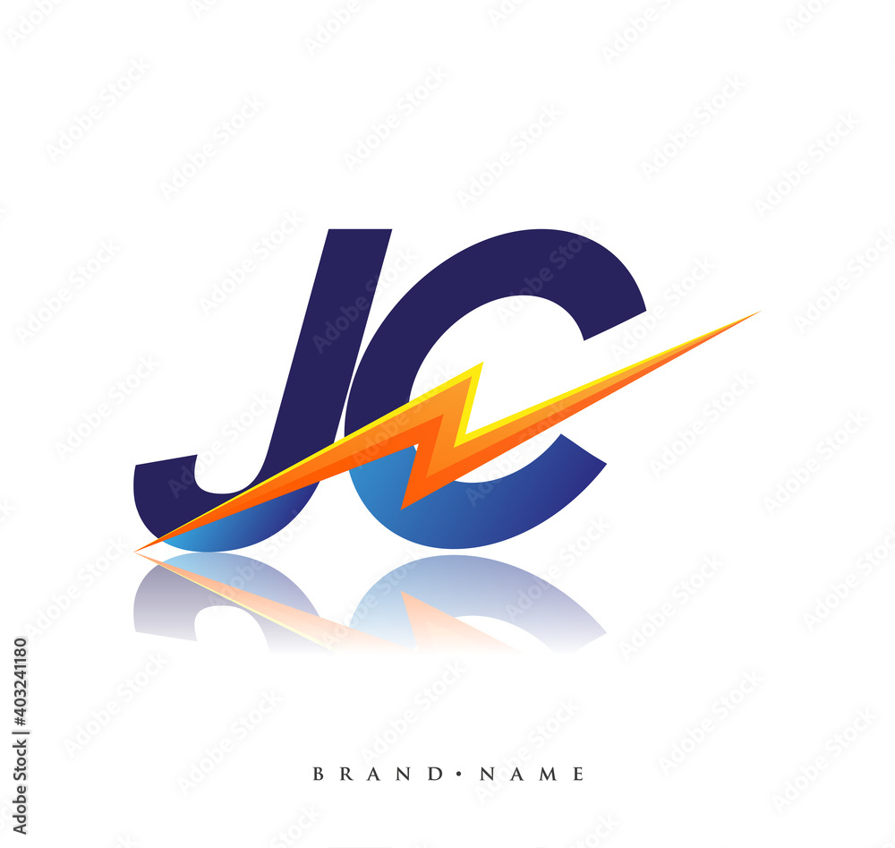Letter JC logo with Lightning icon, letter combination Power Energy ...