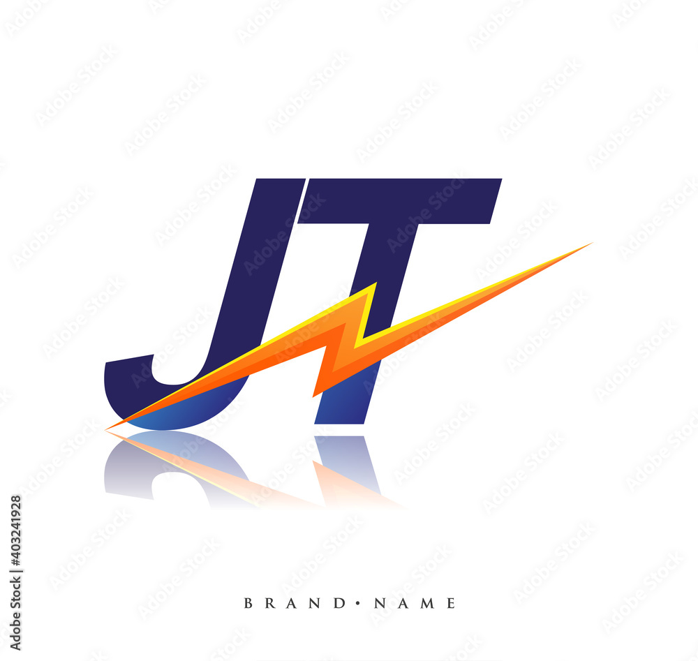 Letter JT logo with Lightning icon, letter combination Power Energy ...