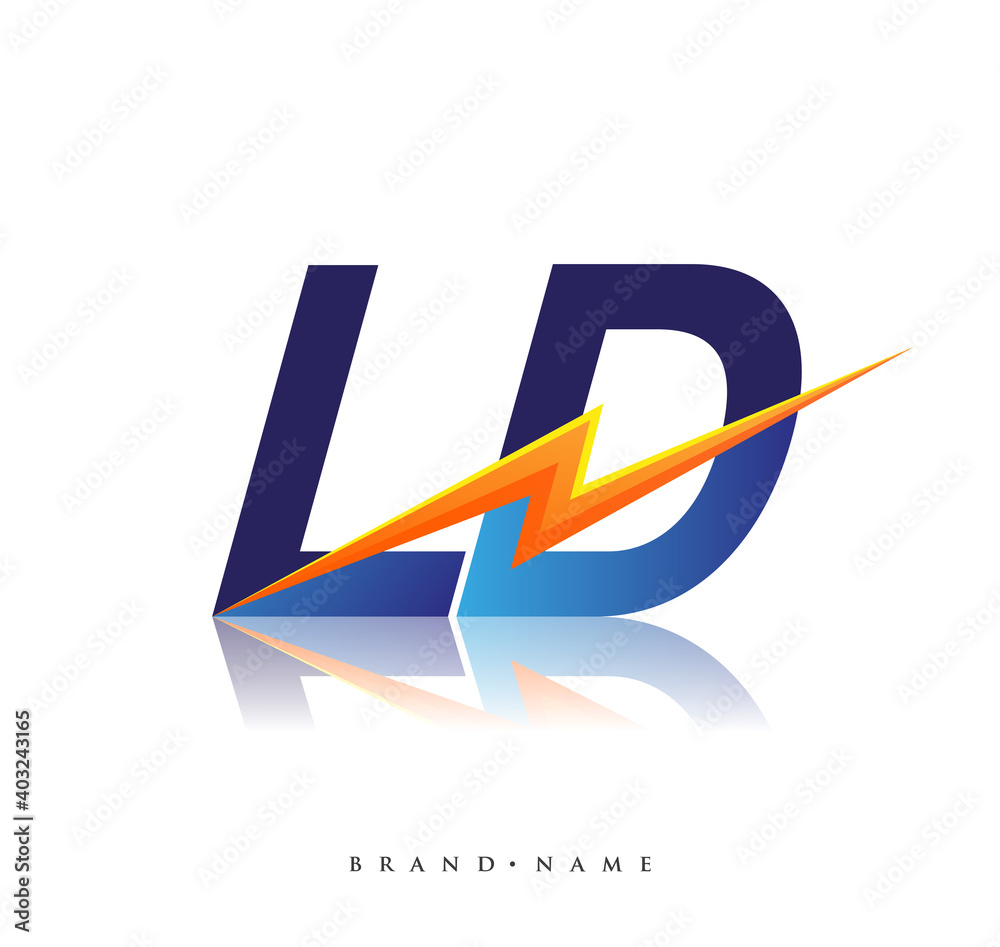 Letter LD logo with Lightning icon, letter combination Power Energy ...