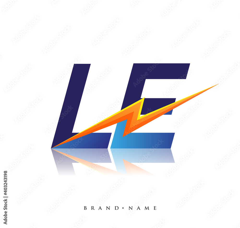Letter LE logo with Lightning icon, letter combination Power Energy ...