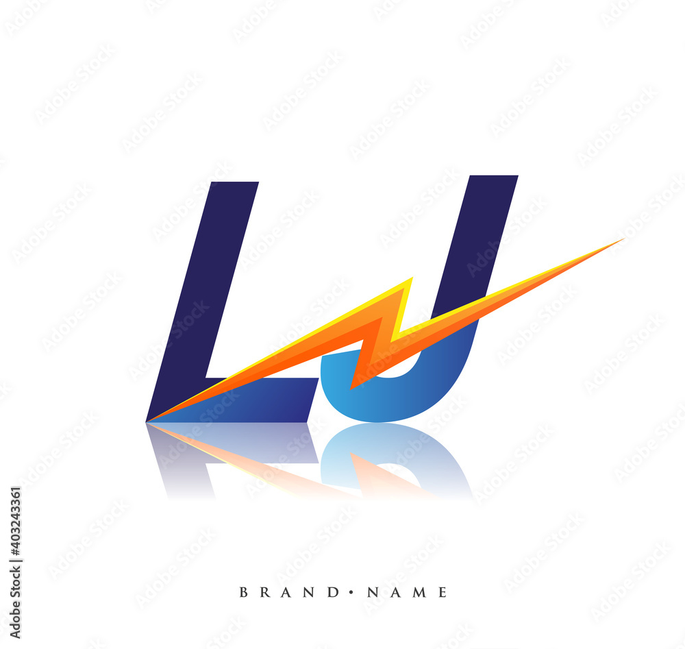 Letter LJ logo with Lightning icon, letter combination Power Energy ...