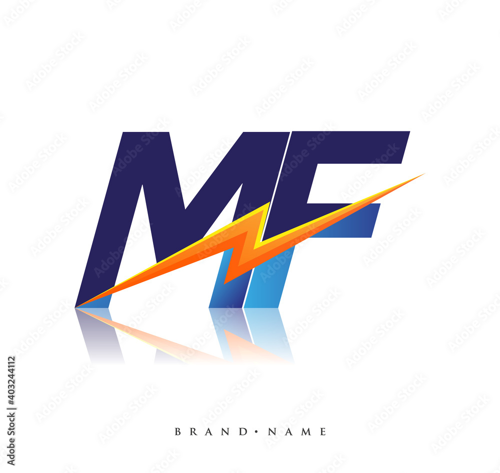 Letter MF logo with Lightning icon, letter combination Power Energy ...