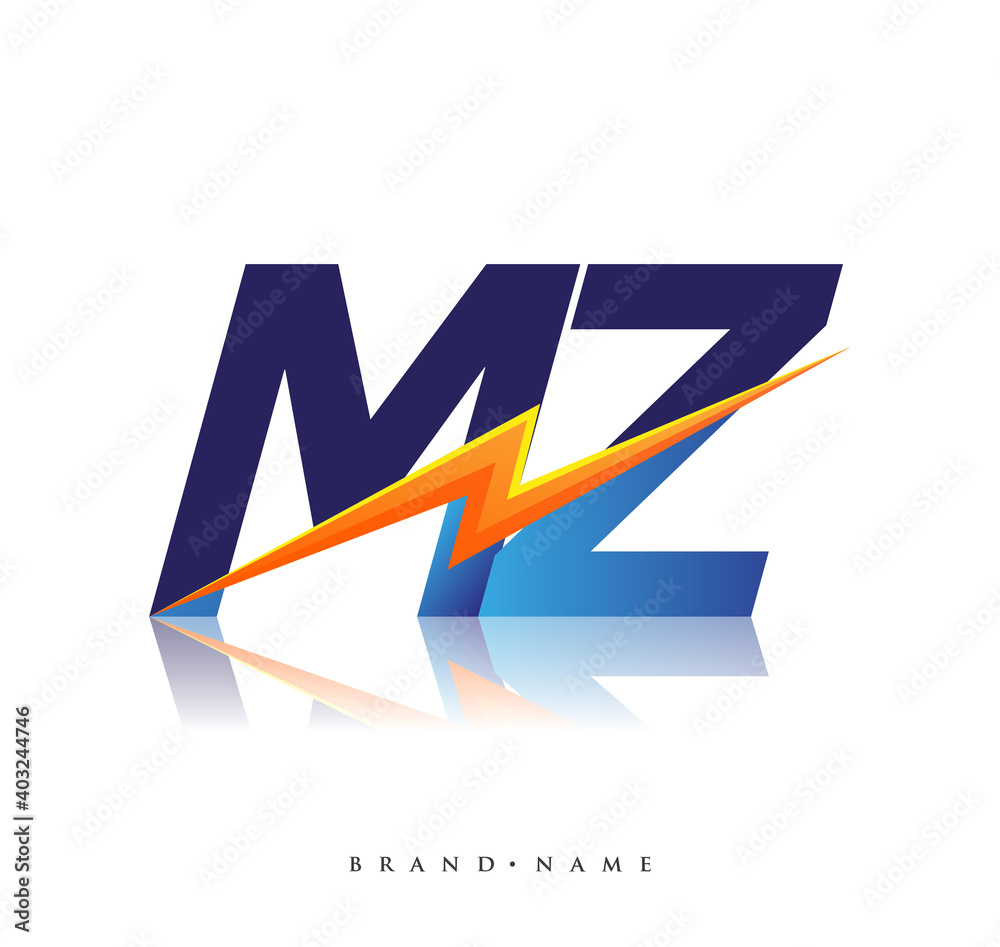 Letter MZ logo with Lightning icon, letter combination Power Energy Logo design for Creative ...