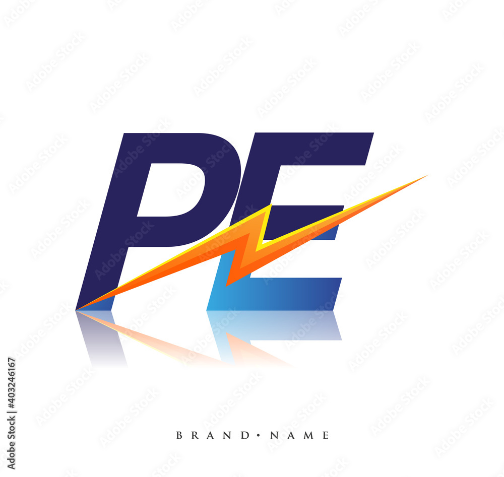 Letter PE logo with Lightning icon, letter combination Power Energy ...