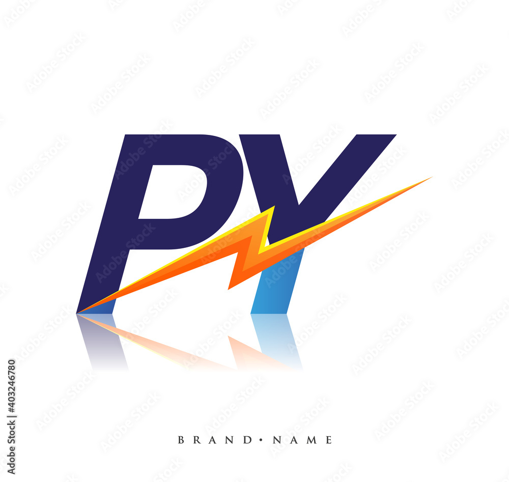 Letter PY logo with Lightning icon, letter combination Power Energy ...