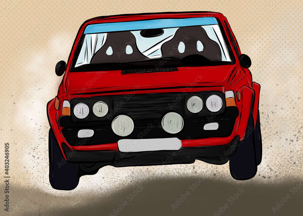 Cartoon rally car retro polish Classic Stock Illustration | Adobe Stock