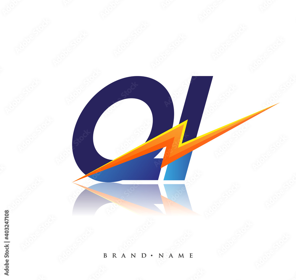 Letter QI logo with Lightning icon, letter combination Power Energy ...
