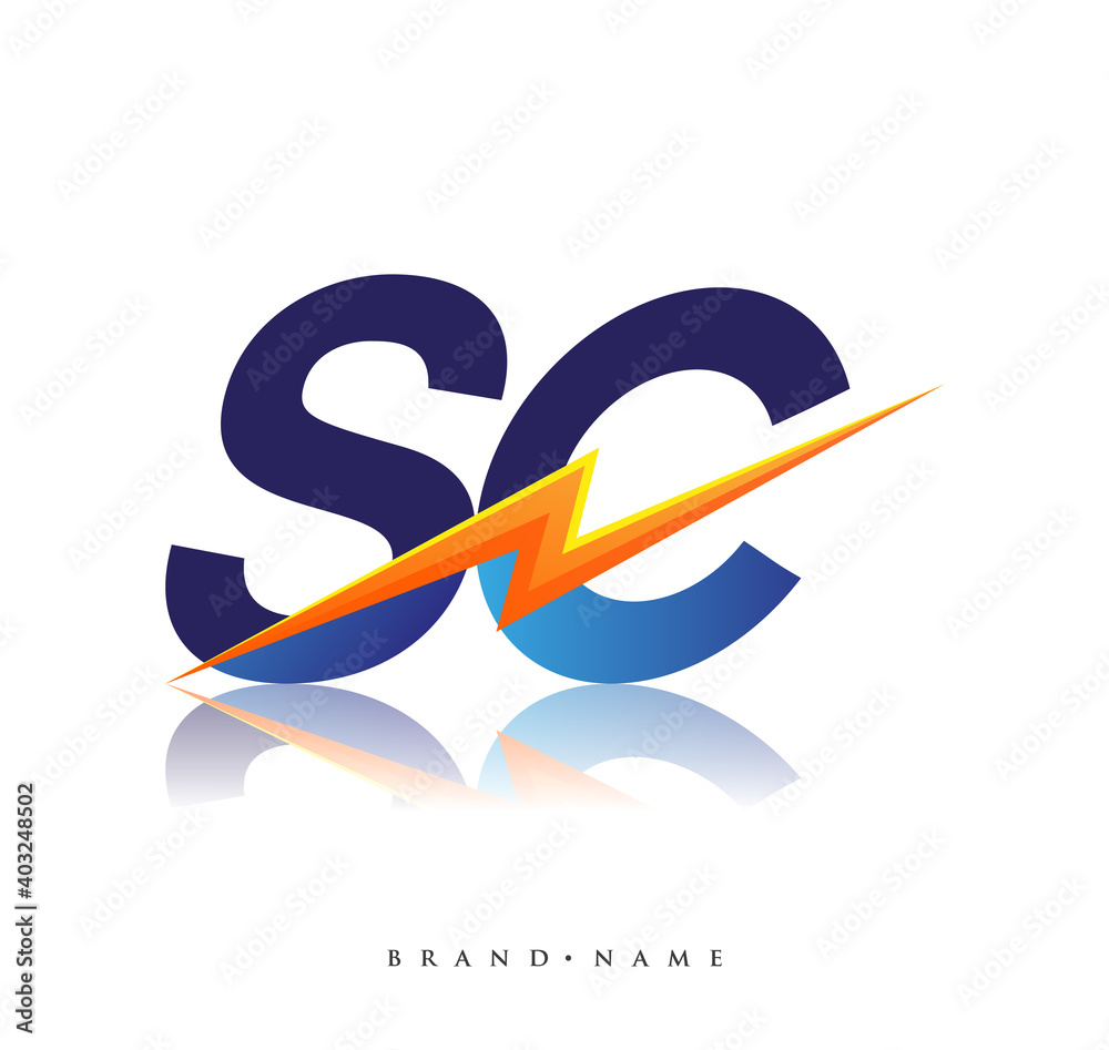 Letter SC logo with Lightning icon, letter combination Power Energy ...