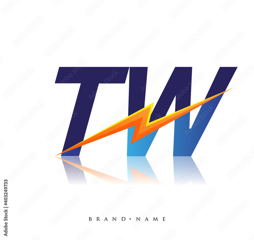 Letter TW logo with Lightning icon, letter combination Power Energy ...