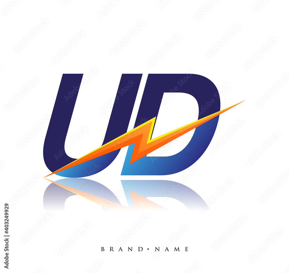 Letter UD logo with Lightning icon, letter combination Power Energy ...
