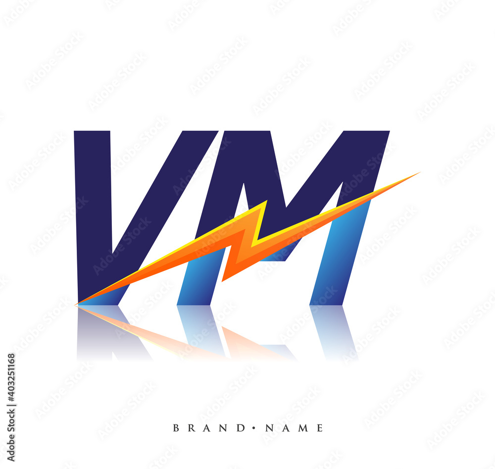 Letter VM logo with Lightning icon, letter combination Power Energy ...