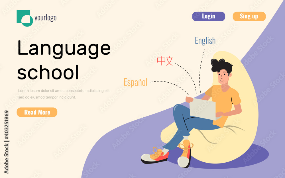 Online language school concept for landing page, website. Template for ...