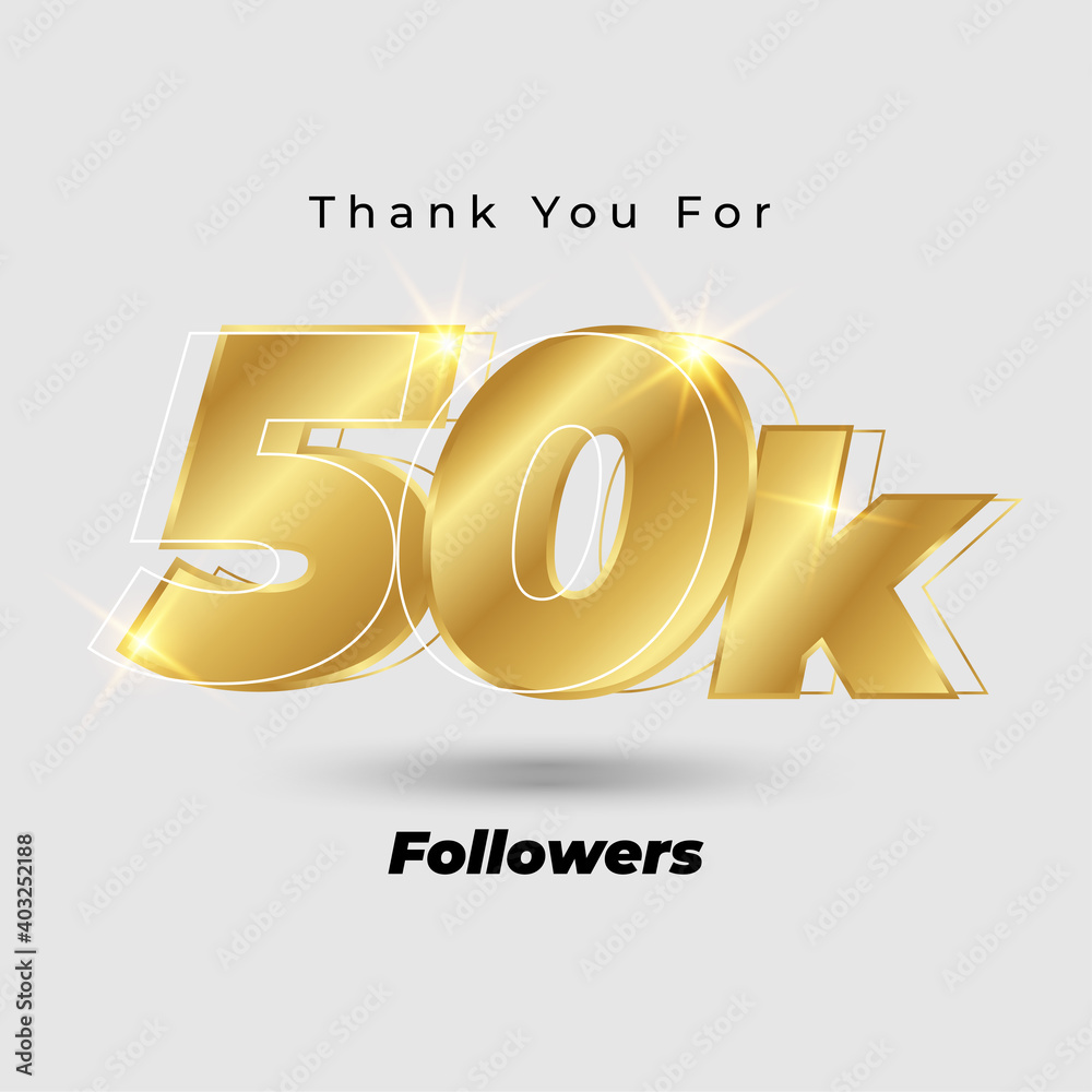 Thank you for 50k followers 3D gold logo isolated on elegant background ...