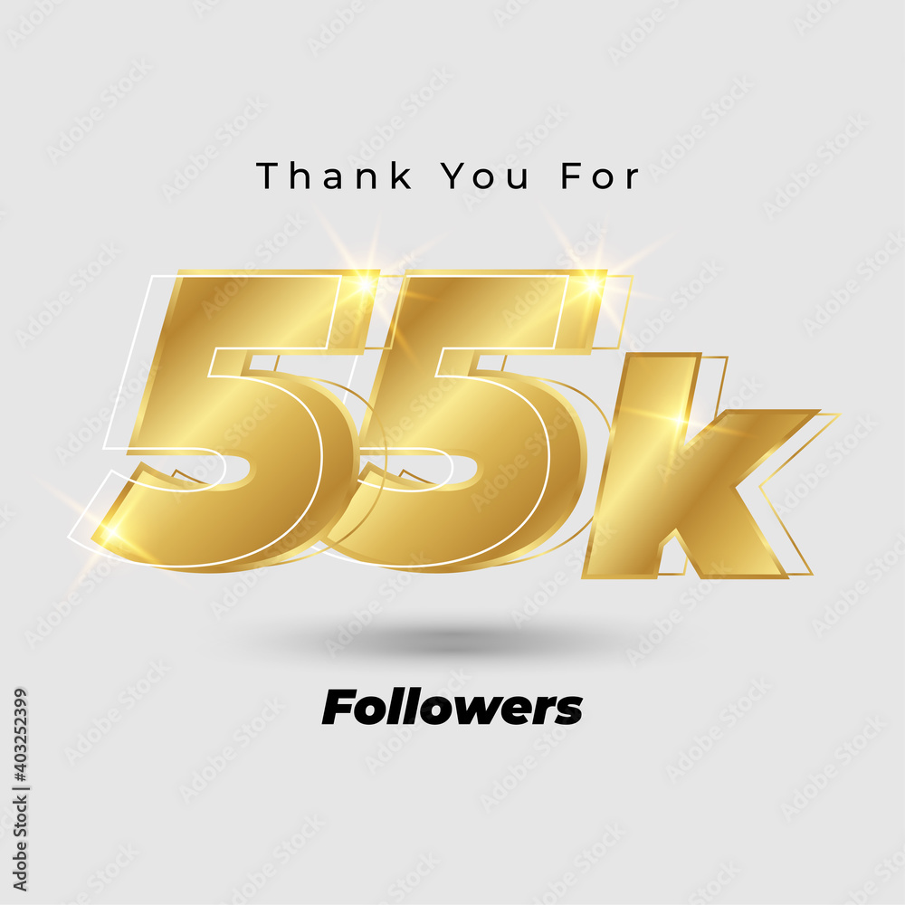 Thank you for 55k followers 3D gold logo isolated on elegant background ...