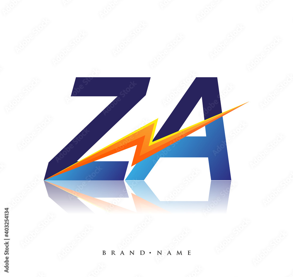Letter ZA logo with Lightning icon, letter combination Power Energy ...