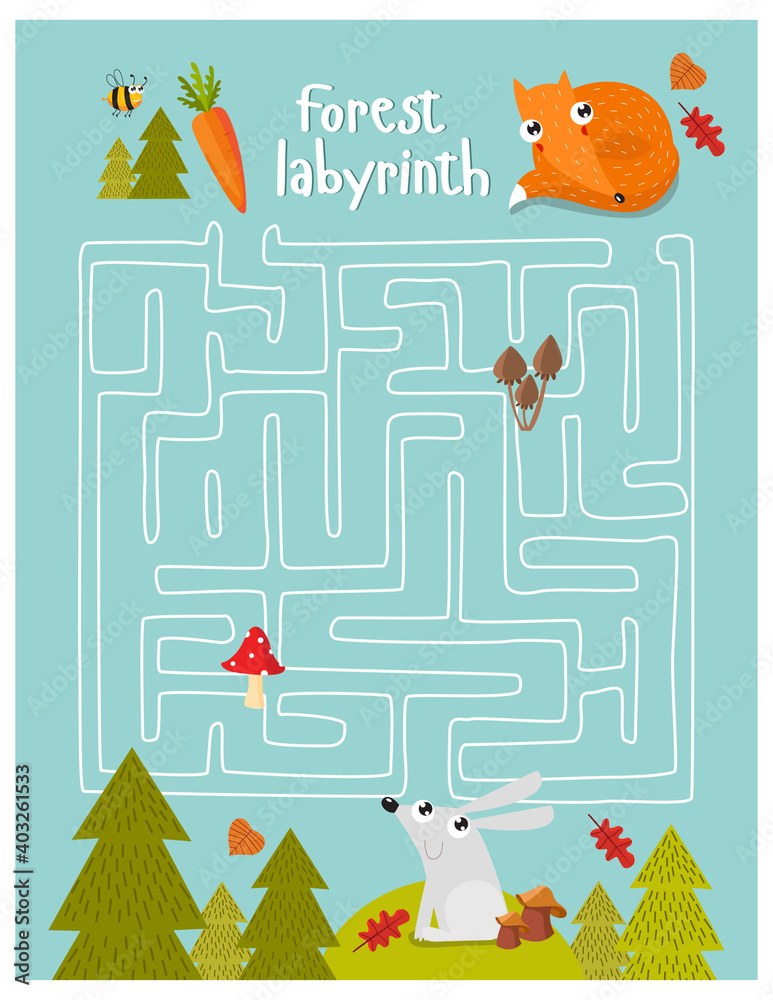 Print. game for children with a labyrinth. forest labyrinth. Forest ...