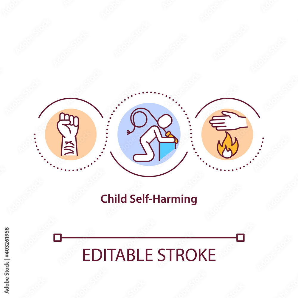 Child self harming concept icon. Teenager cut wound. Self mutilation ...