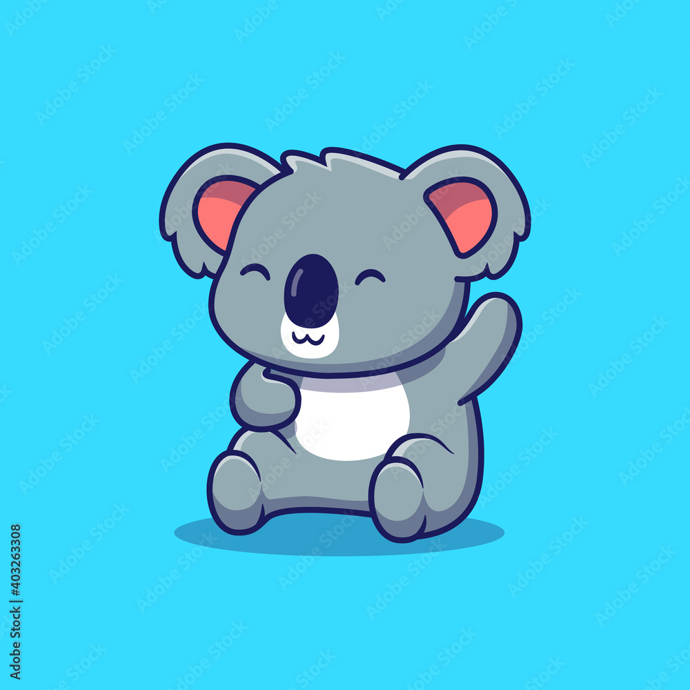 Cute Koala Sitting And Waving Hand Cartoon Vector Icon Illustration ...