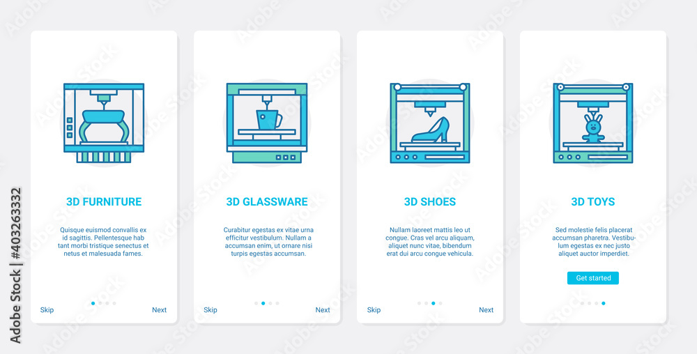 3d production industrial technology vector illustration. UX, UI ...
