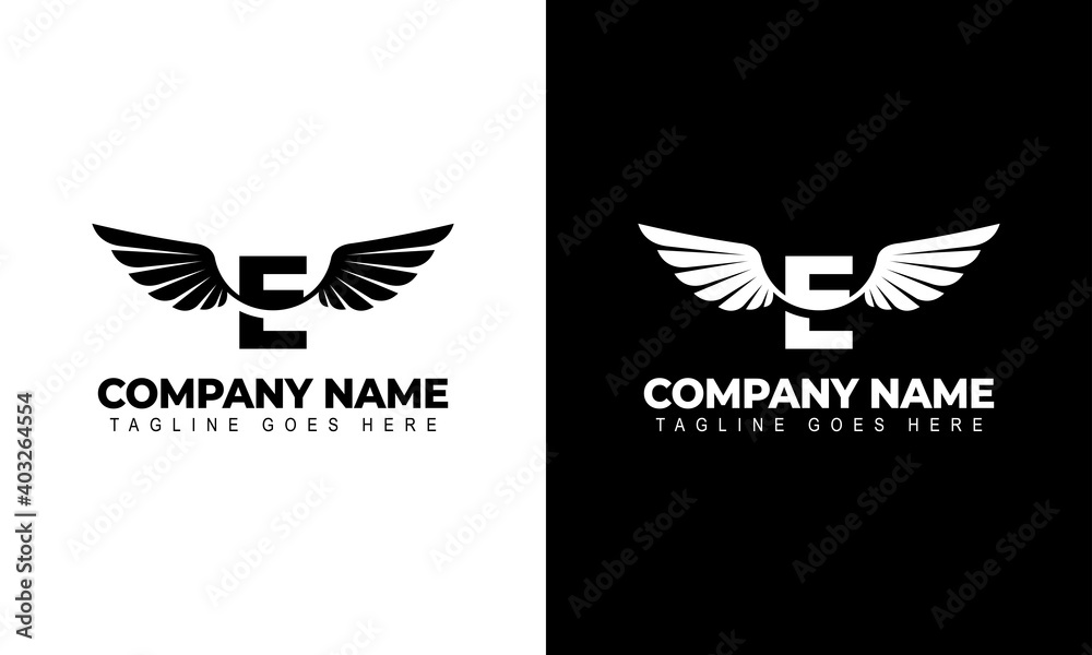 Letter E with wings. Template for logo label emblem sign stamp. Vector ...