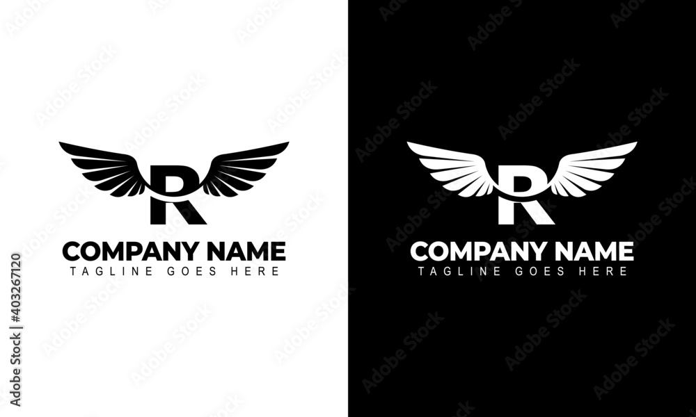 Letter R with wings. Template for logo label emblem sign stamp. Vector ...