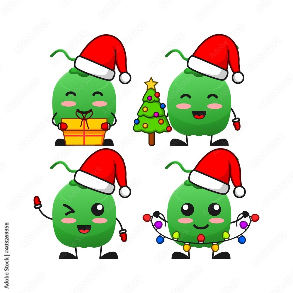vector illustration of cute coconut fruit merry chrismast theme bundle ...