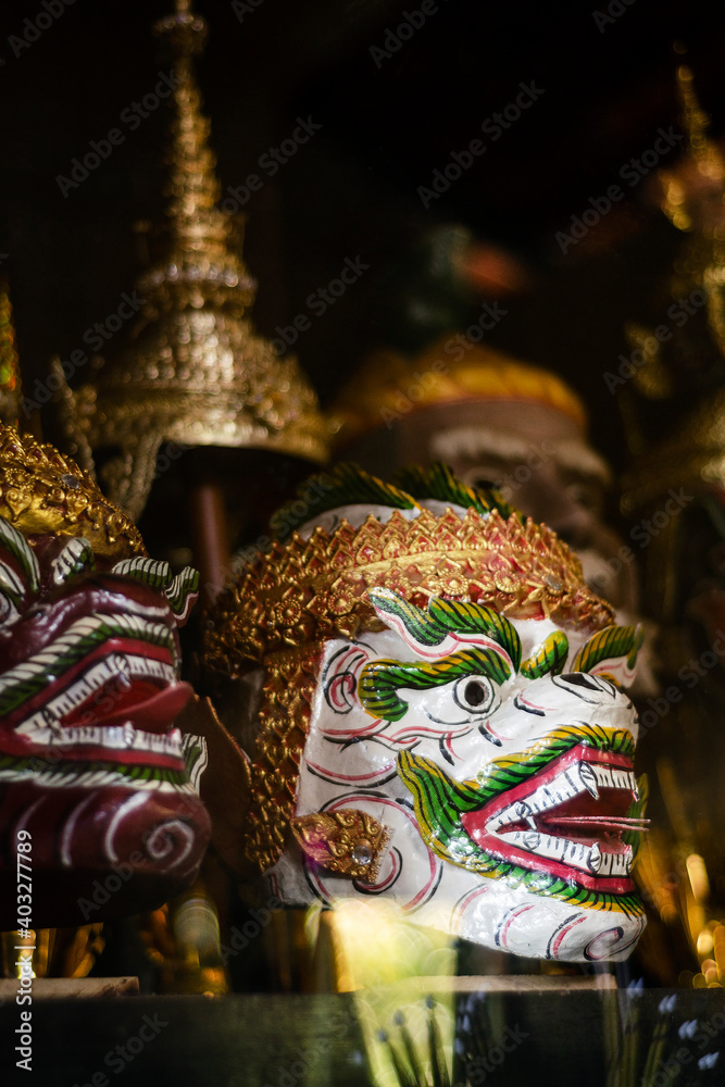 traditional lakhon khol khmer dance masks in display in cambodia Stock ...