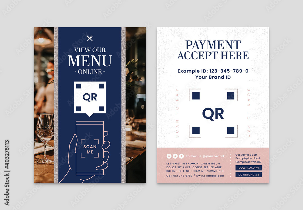 Restaurant Card Layout in Pink Blue Stock Template | Adobe Stock