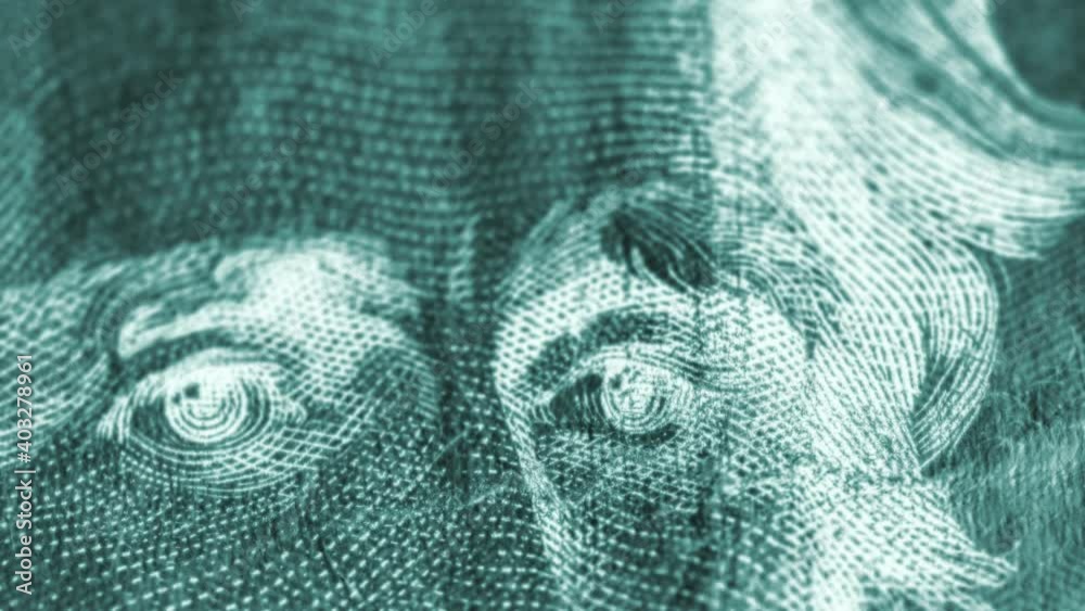 Flashing images of US Currency, twenty dollar bills in x-ray style ...