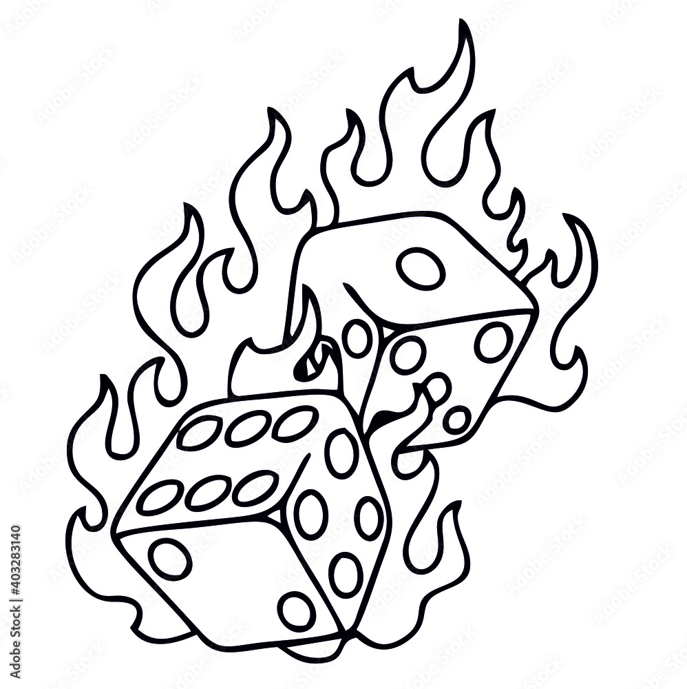 Flaming Dice Drawings