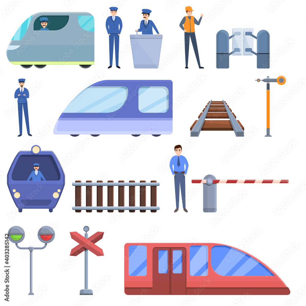 Electric train driver icons set. Cartoon set of Electric train driver ...