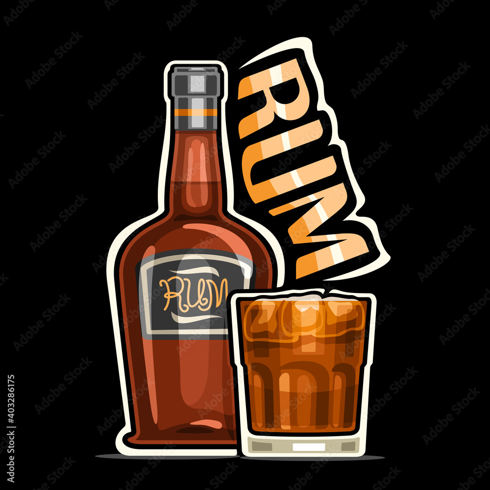 Vector logo for Rum, outline illustration of brown bottle with ...