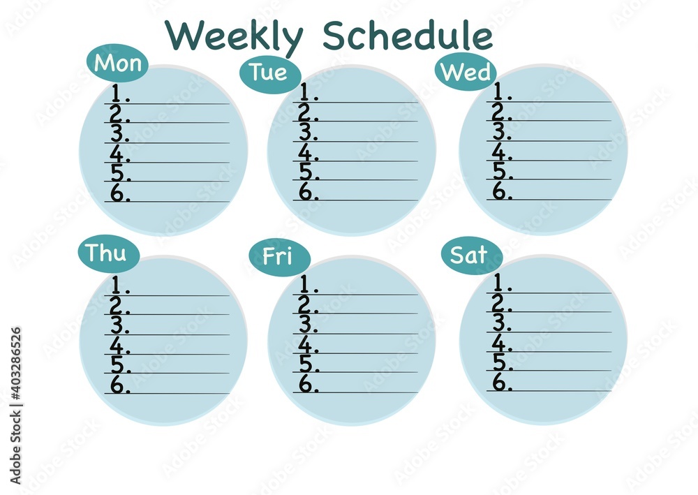 Weekly schedule in English with days of the week and white background ...