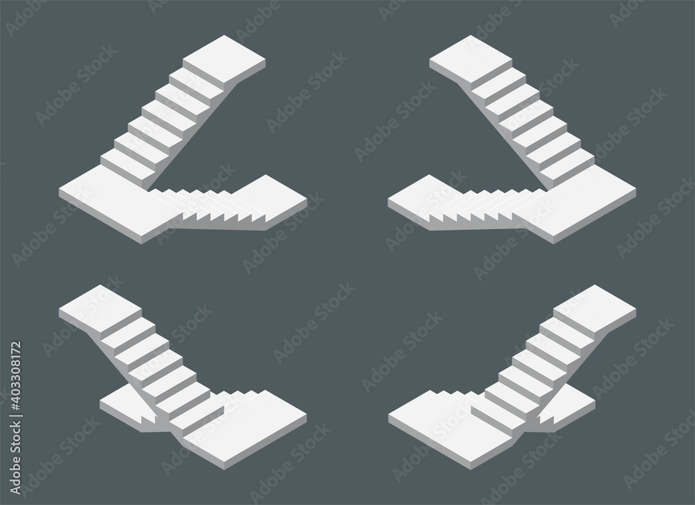 Isometric vector illustration modern concrete staircases for exterior ...
