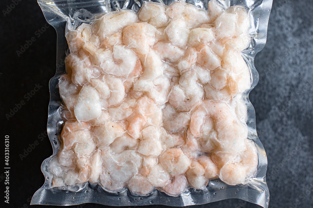 frozen shrimp shelled semi-finished seafood ready to cook and eat on ...