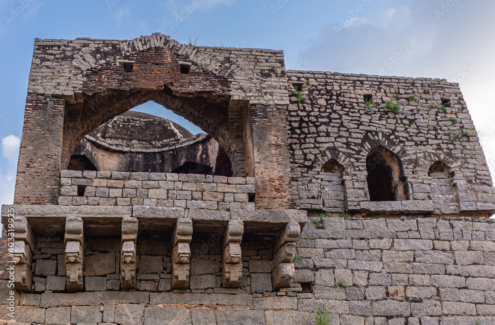 Hampi, Karnataka, India - November 4, 2013: Closeup of Upper level of ...