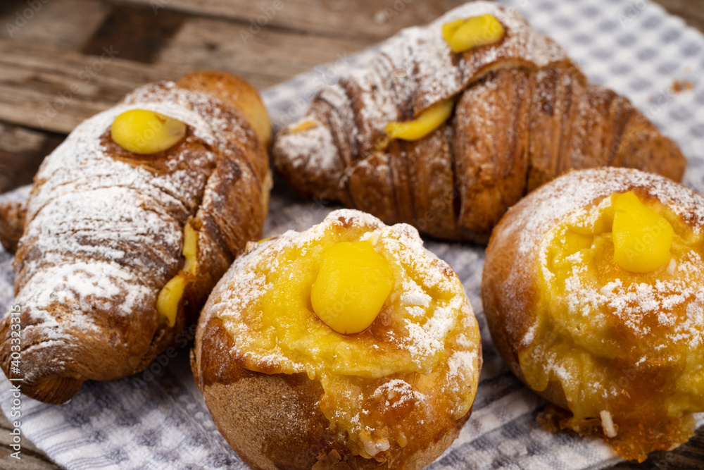 Italian coffee cornetto (croissant) and pastries breakfast lunch caffe ...