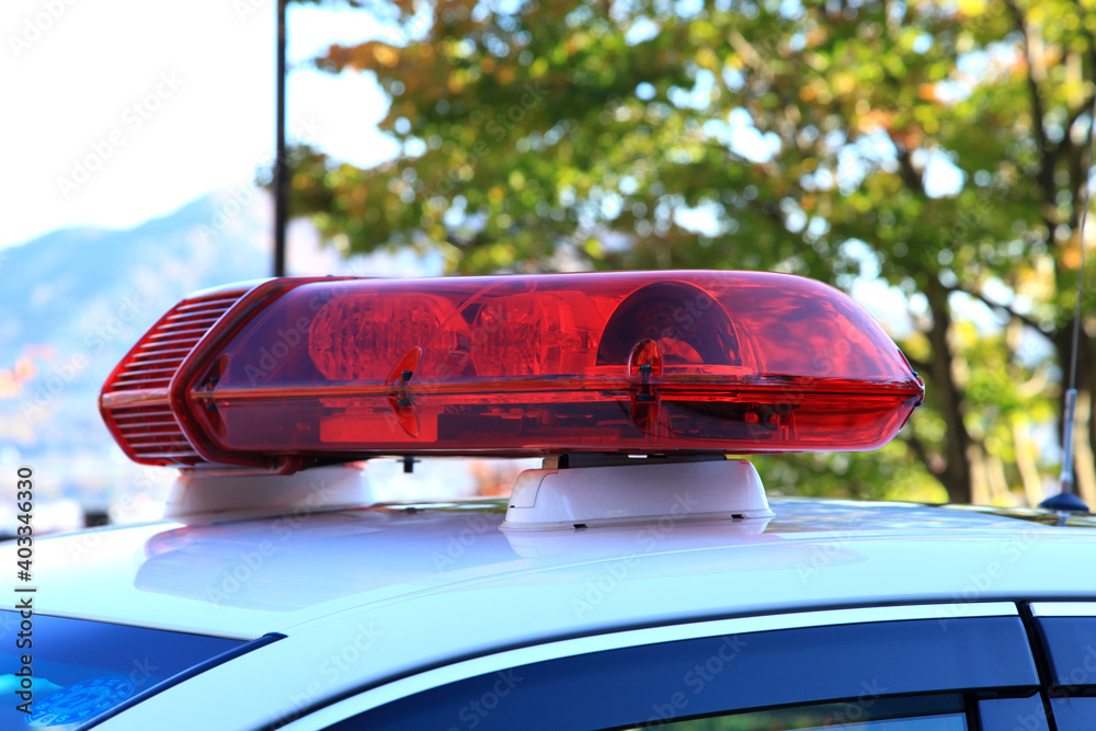 The red light on top of a Japanese police car, taken in Fujiyoshida ...