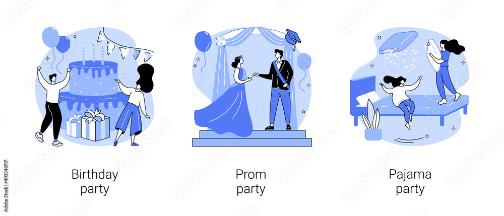 Festive event abstract concept vector illustration set. Birthday ...