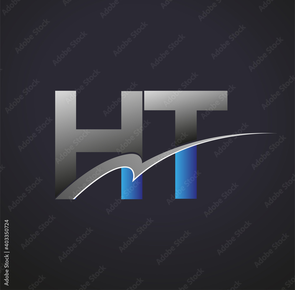 initial letter HT logotype company name colored blue and grey swoosh design. vector logo for ...
